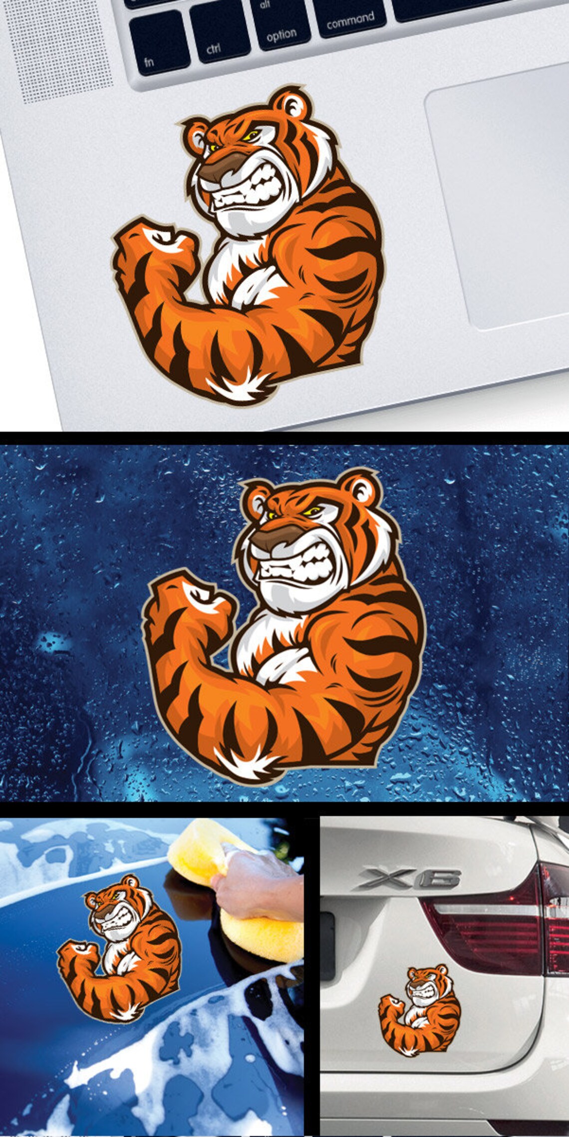Decal Sticker Power Tiger Bodybuilding Roaring Top Quality Vivid Colors ...