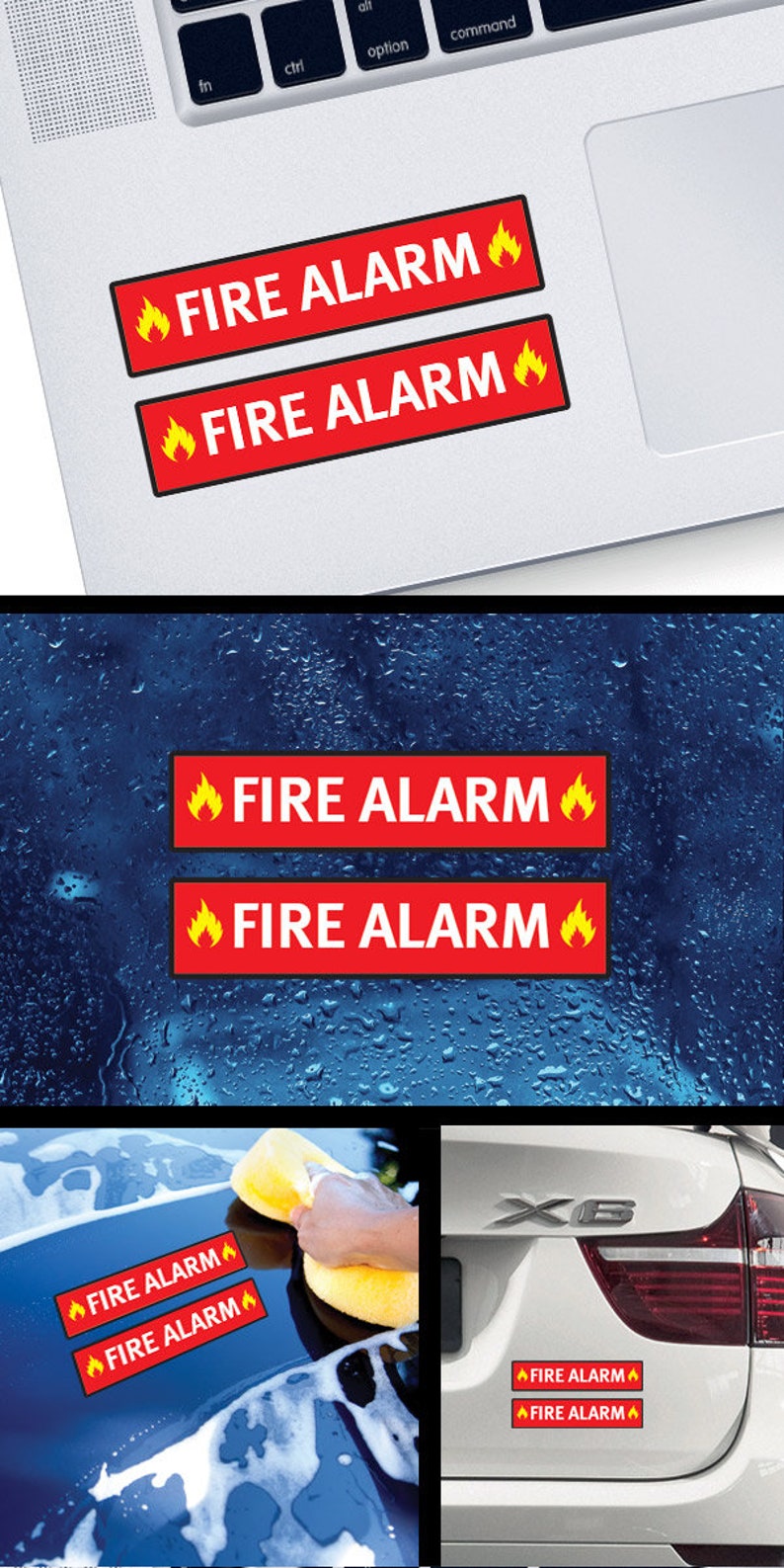 Decal Sticker Fire Alarm Sign Brigade Flames Smoke Information Safety ...