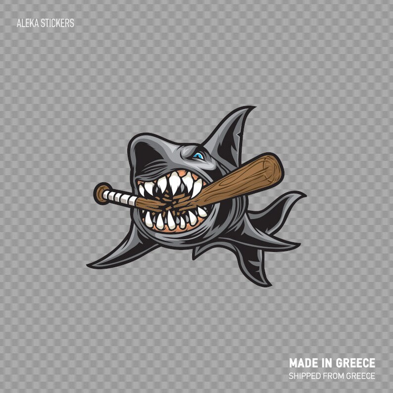 Decal Sticker Shark Baseball Bat Angry Bite Attack Sports Room Car ...