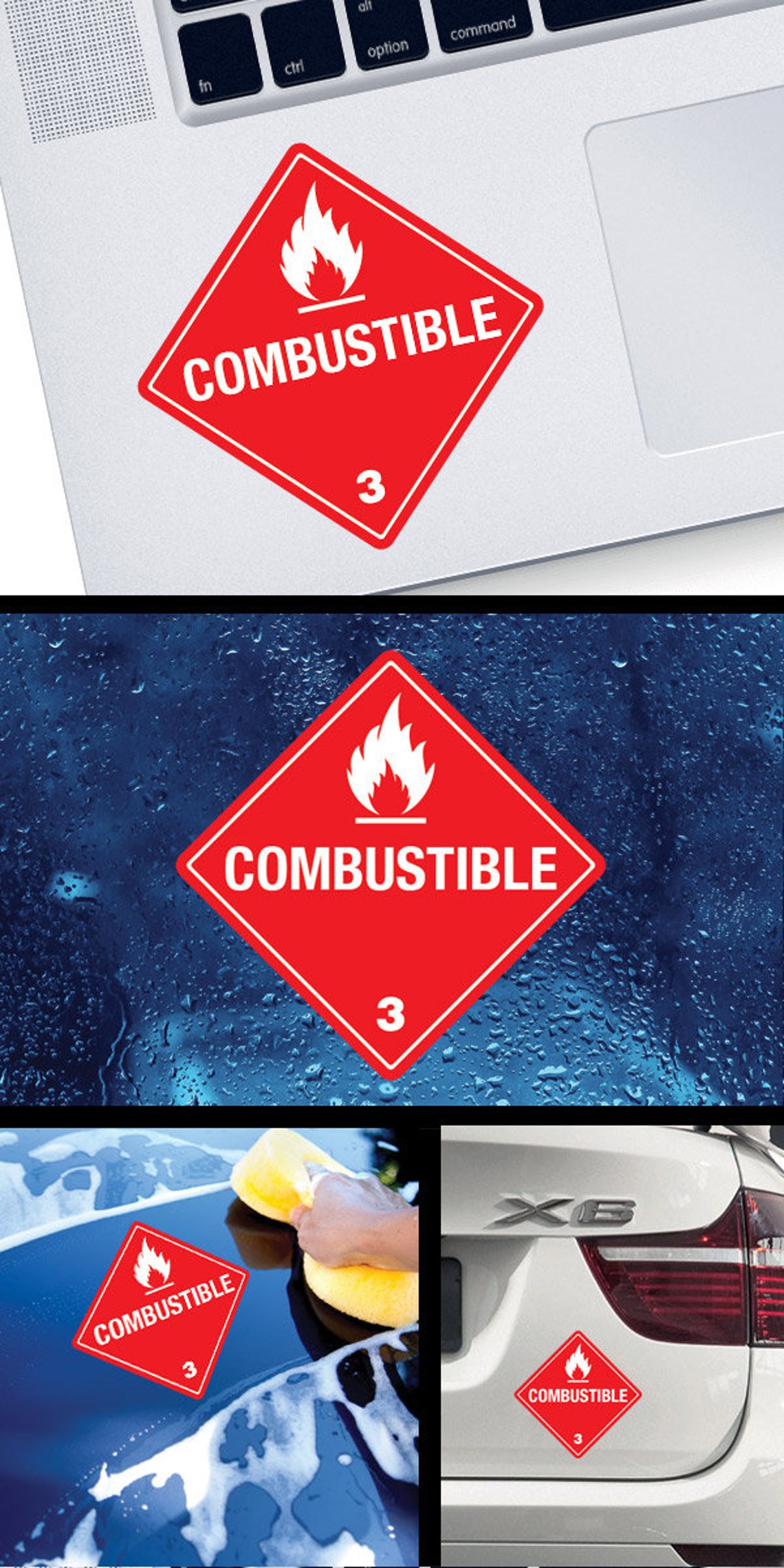Decal Sticker Hazard Classification Class 3: Combustible Safety Sign ...