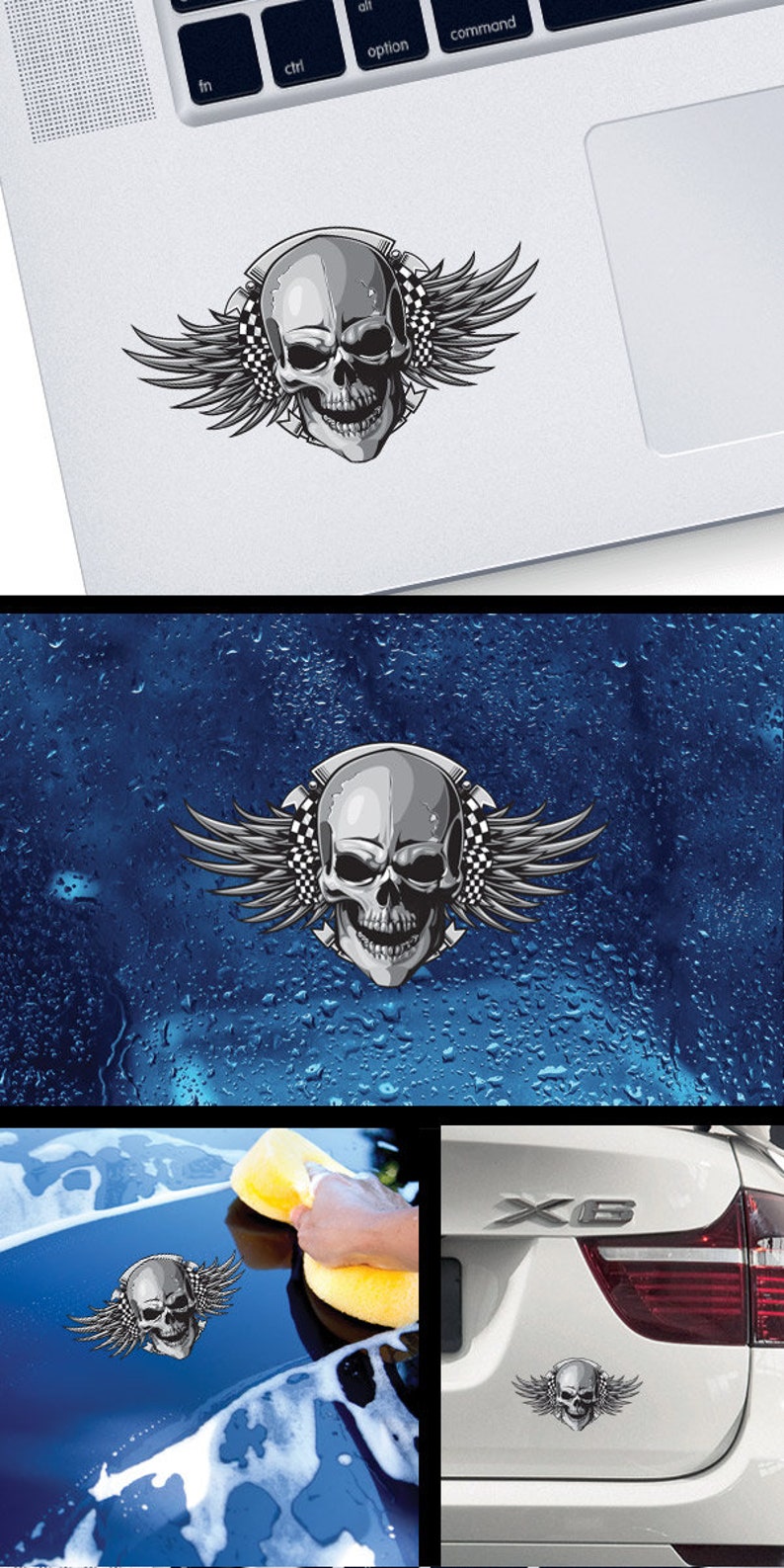 Decal Sticker Racing Skull Aviator Motorbike Car Helmet ATV Decoration ...