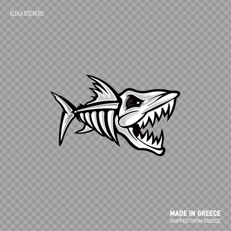 Decal Sticker Skeleton Fish Bones Fishbone Skull Black and - Etsy