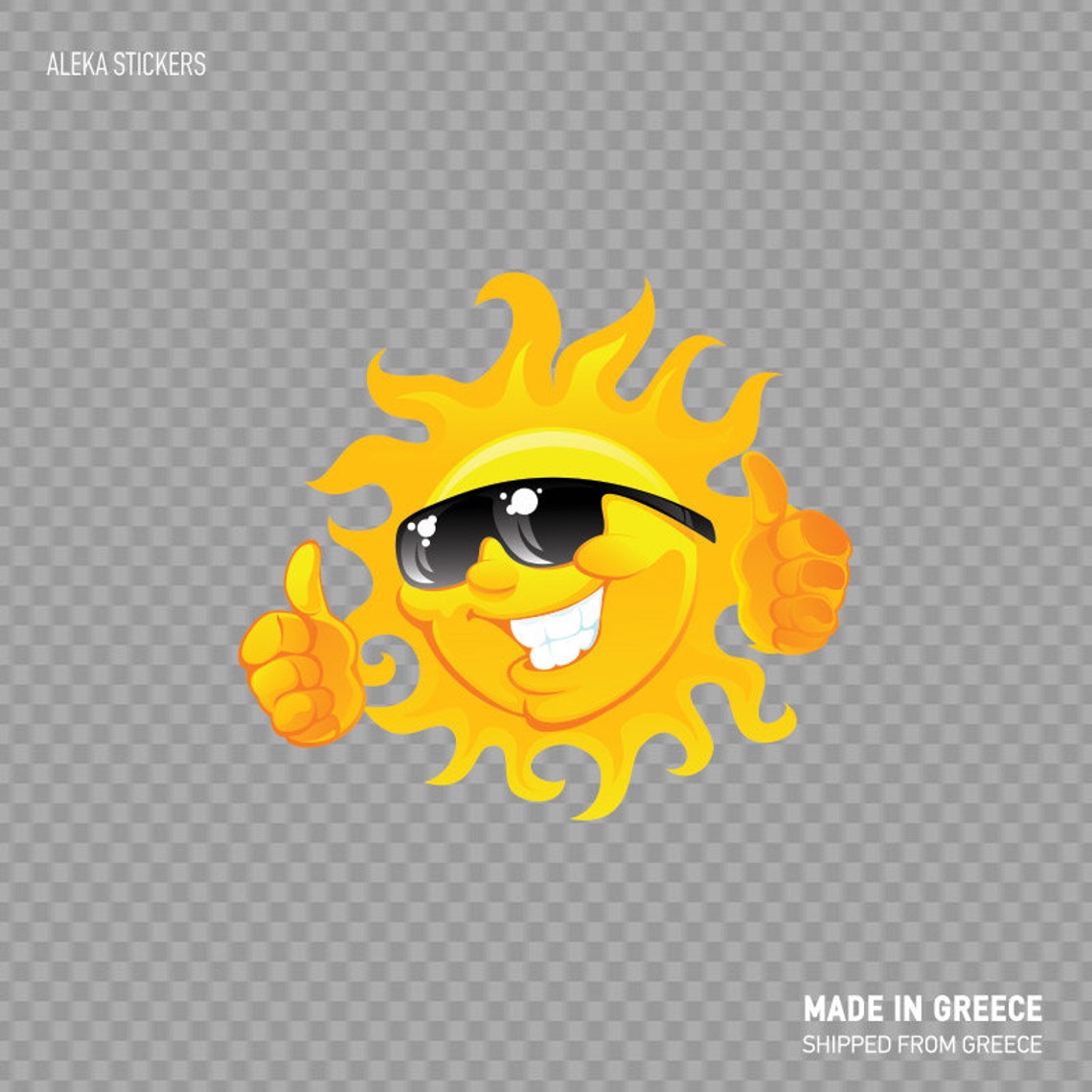 Decal Sticker Yellow Sun Vacation Thumbs up Happy Sunglasses Smile ...
