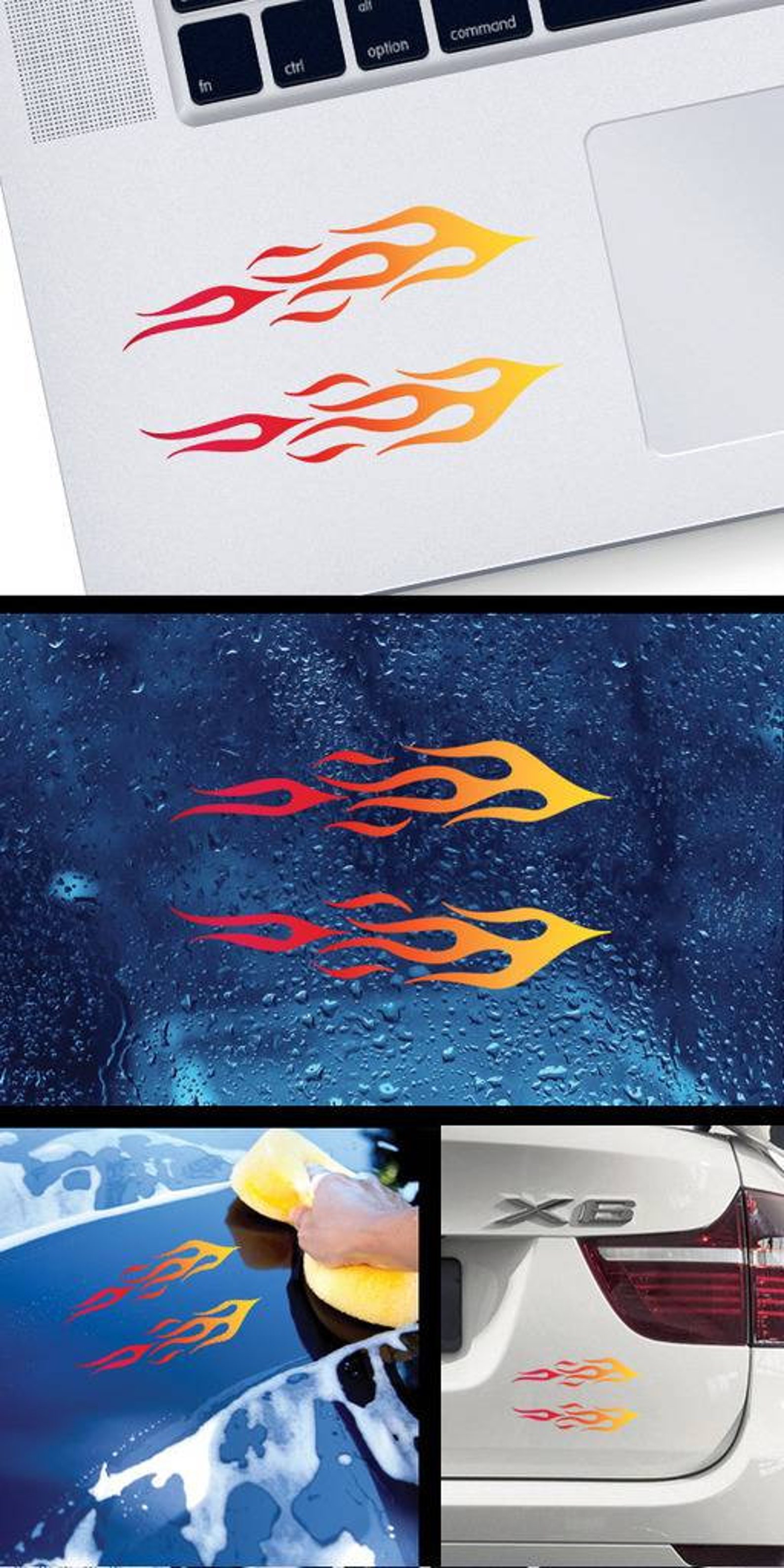 Decal Sticker Pair of Flames Red Orange Yellow Tribal Racing | Etsy