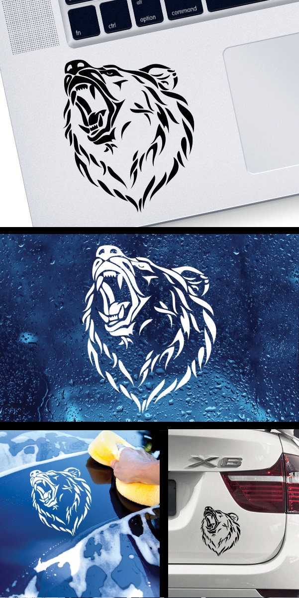 Decal Sticker Aggressive Bear Head Angry Attack Bite death | Etsy