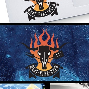 Decal Sticker Meat Fire Beer Barbecue Barbecue Barbeque BBQ Barby ...