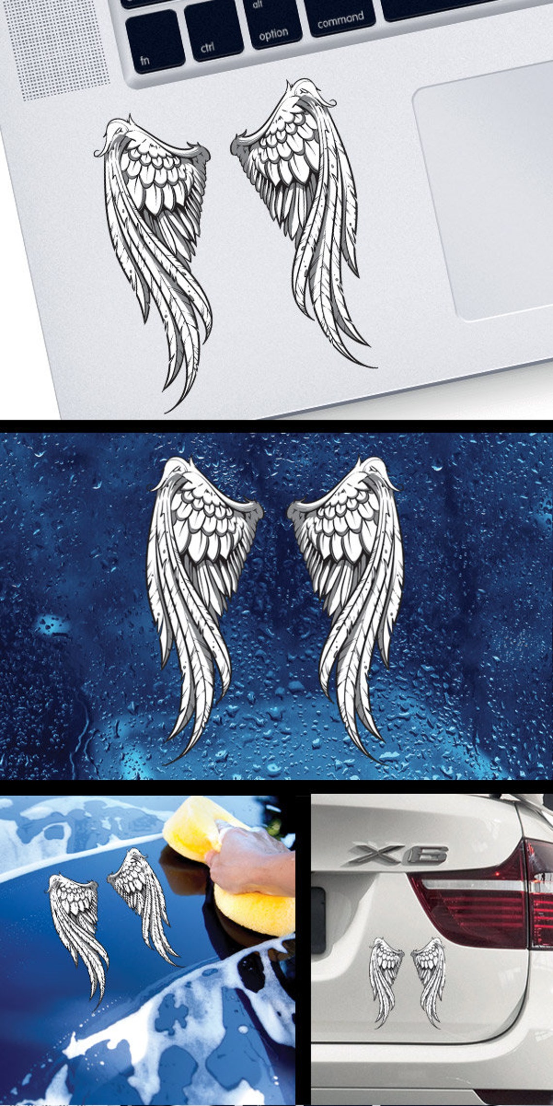 Decal Sticker Pair of Wings Angels Air-force Fly Freedom Icarus ...
