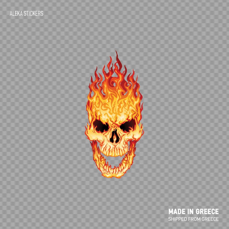 Decal Sticker Flaming Skull flamed smile motorcycle motorbike | Etsy