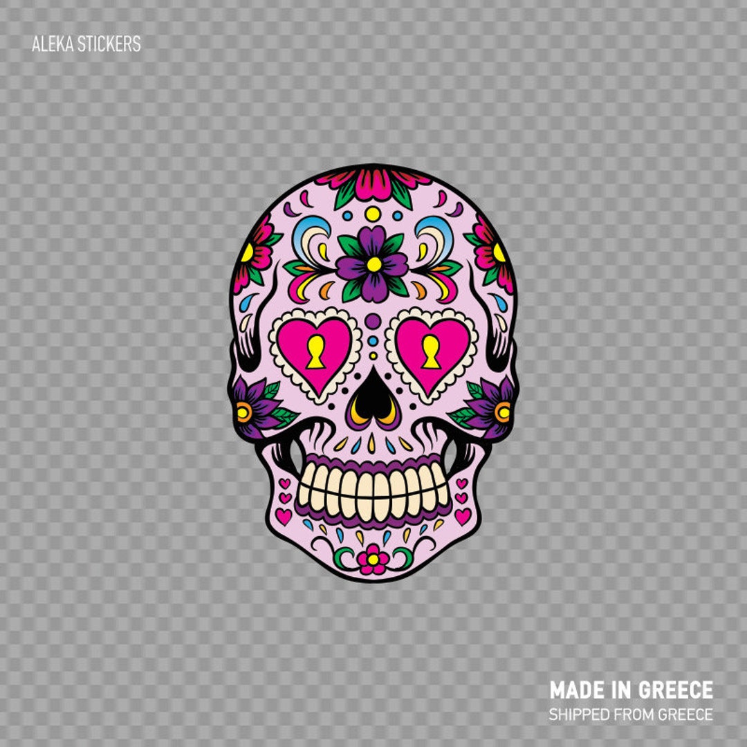 Decal Sticker Fuchsia Floral Skull 70s Tribal Tattoo Style Traditional ...