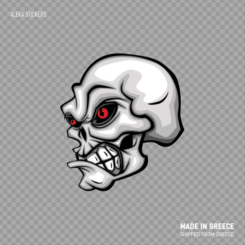 Decal Sticker Skull With Red Eyes. Gray Roaring Smile Angry Aggression ...
