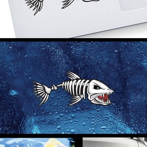 Decal Sticker Fish Skeleton Bones Fishing Store Decoration Freshwater ...