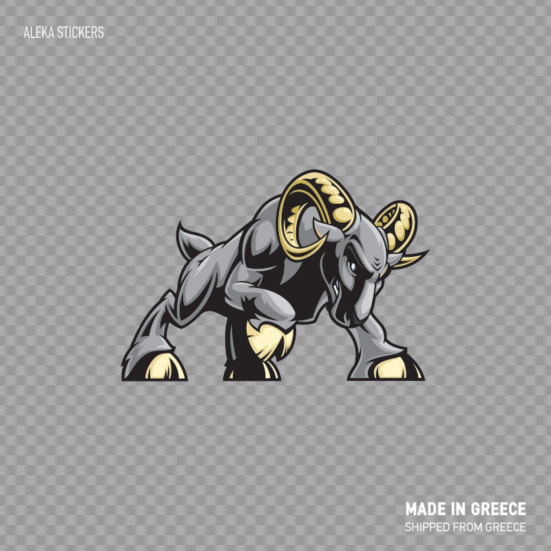 Decal Sticker Gray Aggressive Ram Maskot Moto Mechanics Goat Horn ...