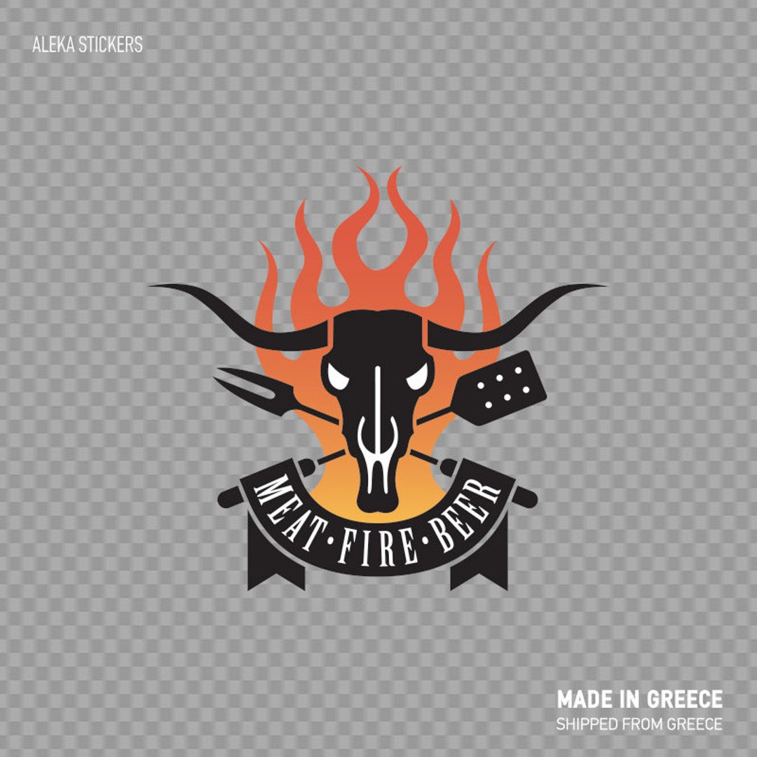 Decal Sticker Meat Fire Beer Barbecue Barbecue Barbeque BBQ Barby ...