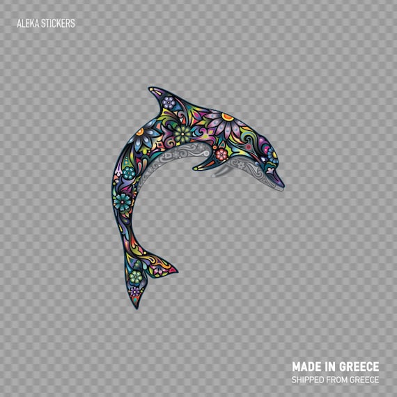 Decal Sticker Floral Dolphin Colorful complex design tribal | Etsy