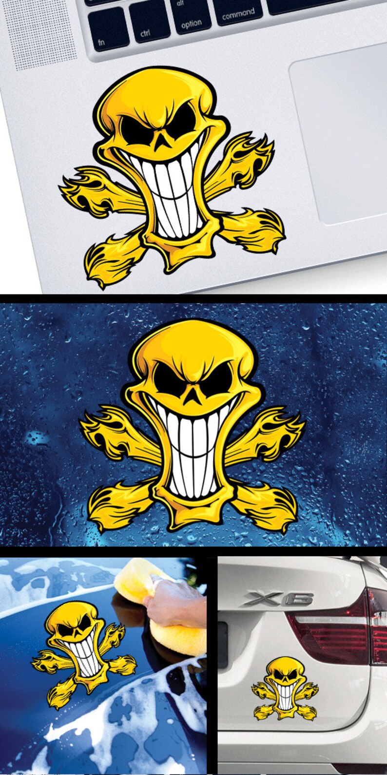 Decal Sticker Cartoon Yellow Skull Crossbone Smile Happy ZE4X7 - Etsy