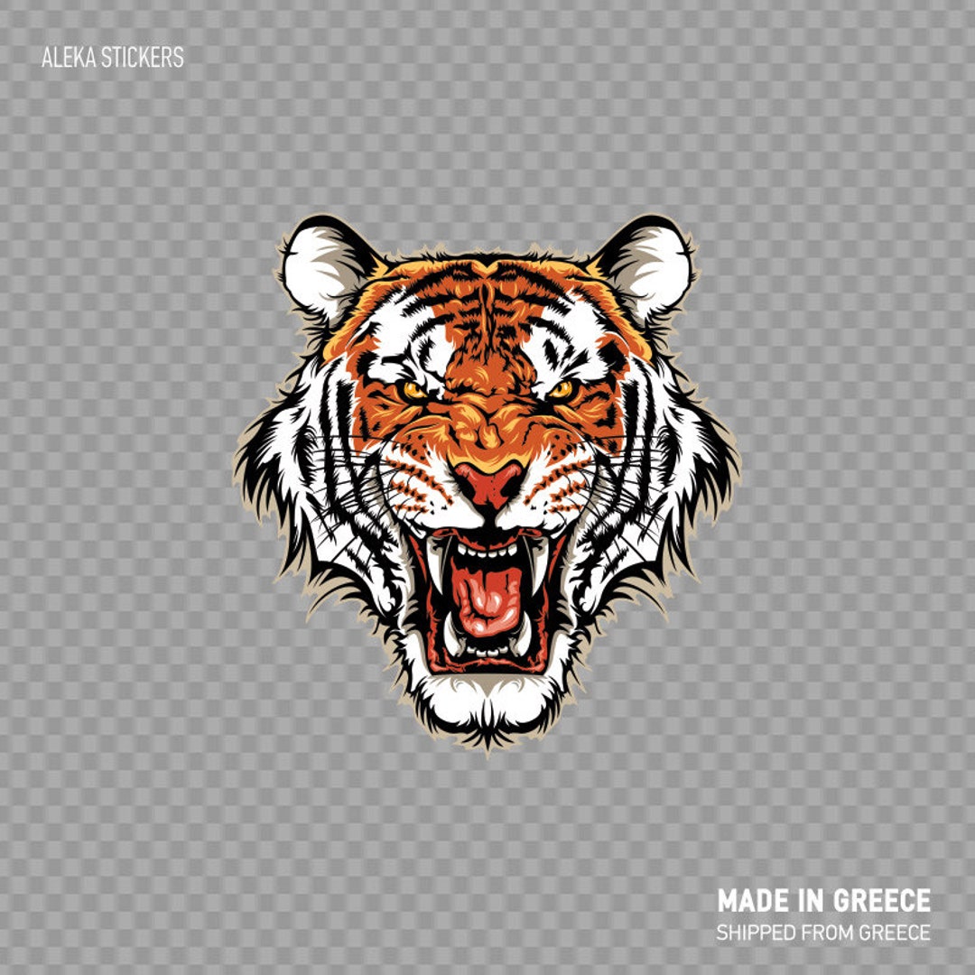 Decal Sticker Angry Tiger Head Harmful Aggression Open Mouth Wild Ilfe ...