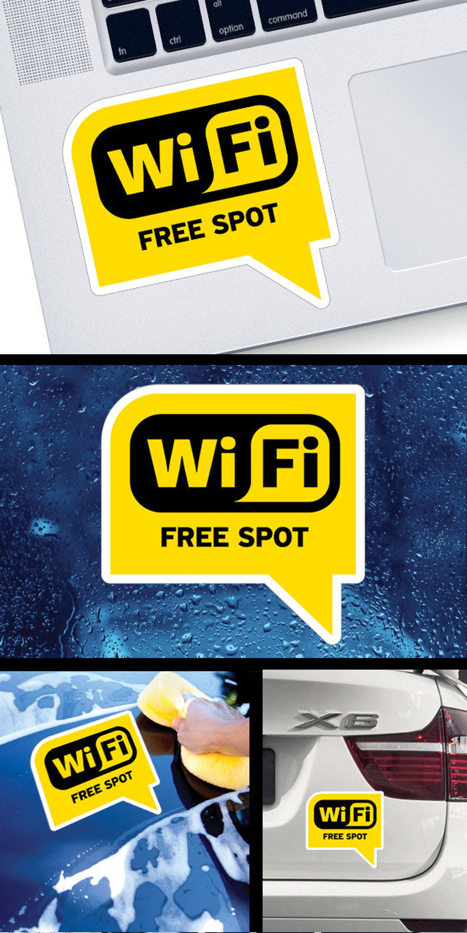 Decal Sticker Sign Wifi Free Spot Yellow Black Print on Vinyl Internet ...