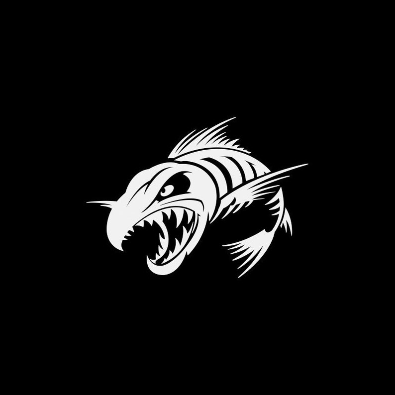 Decal Sticker Aggressive Fish Skeleton Bones Skull Fishing Boat Bait ...