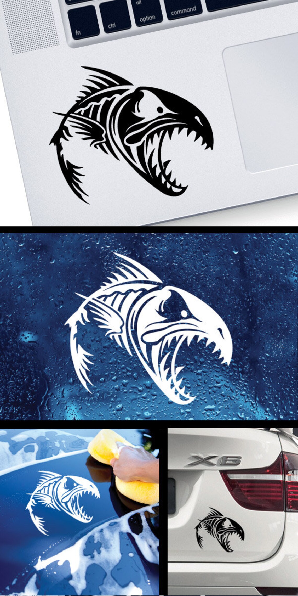 Decal Sticker Fish Bones Skull Skeleton Fishing Boat Bait the Hook ...
