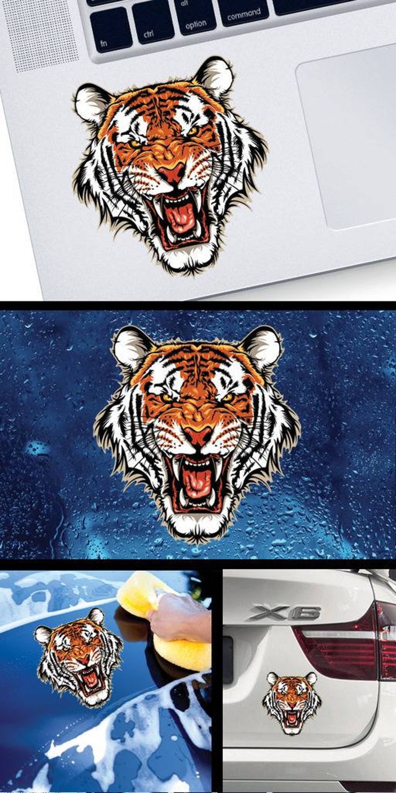 Decal Sticker Angry Tiger Head Harmful Aggression Open Mouth Wild Ilfe ...