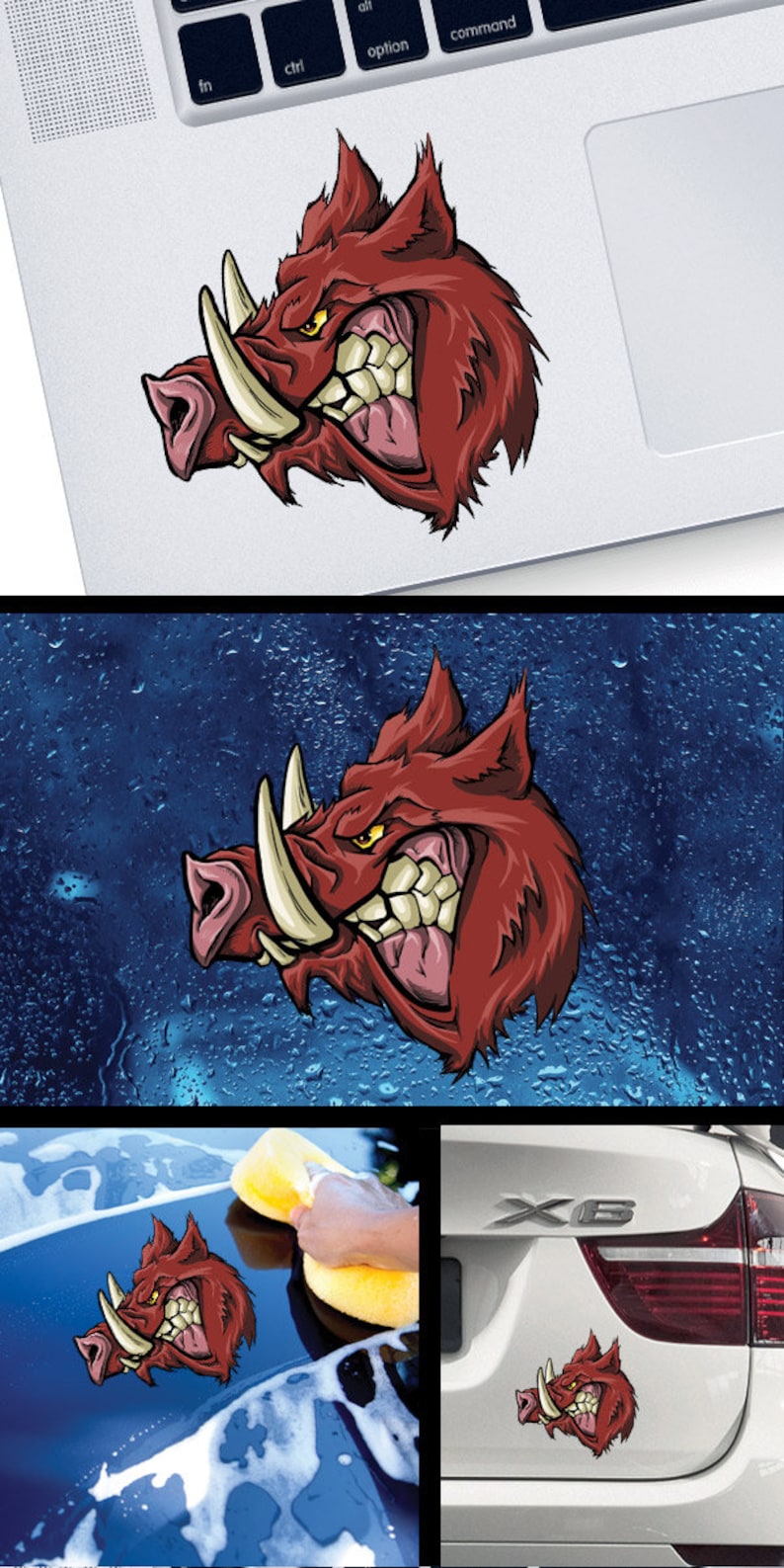 Decal Sticker Wild Boar Razorback Feral Pig Head Hunder Angry ...