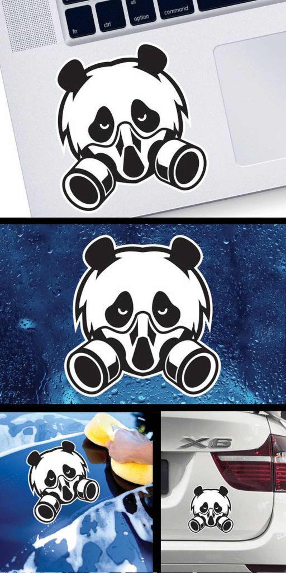 Decal Sticker Panda Head With Gas Mask Black and White Room Decoration ...