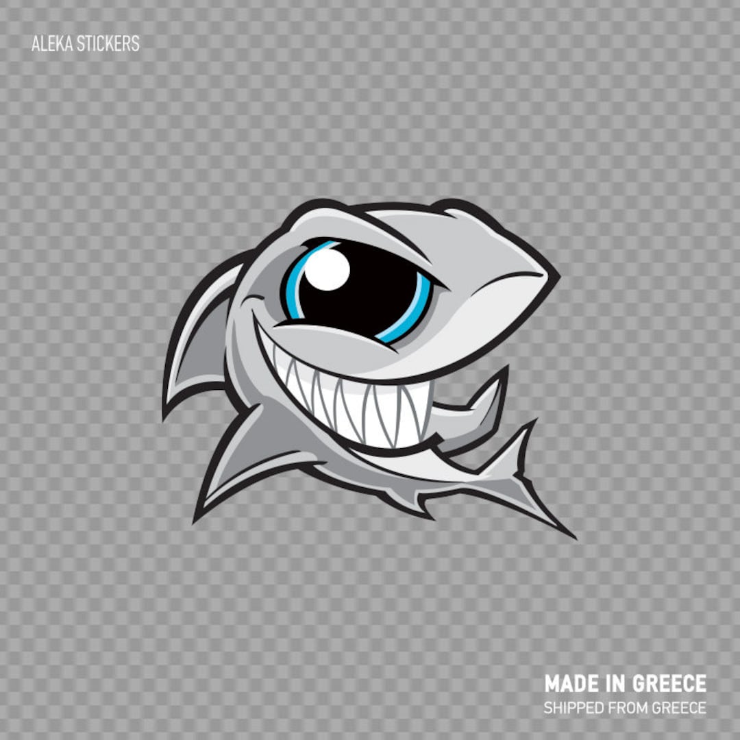 Decal Sticker Angry Shark Smile Cartoon Happy Mascot Jet Ski Boat Store ...