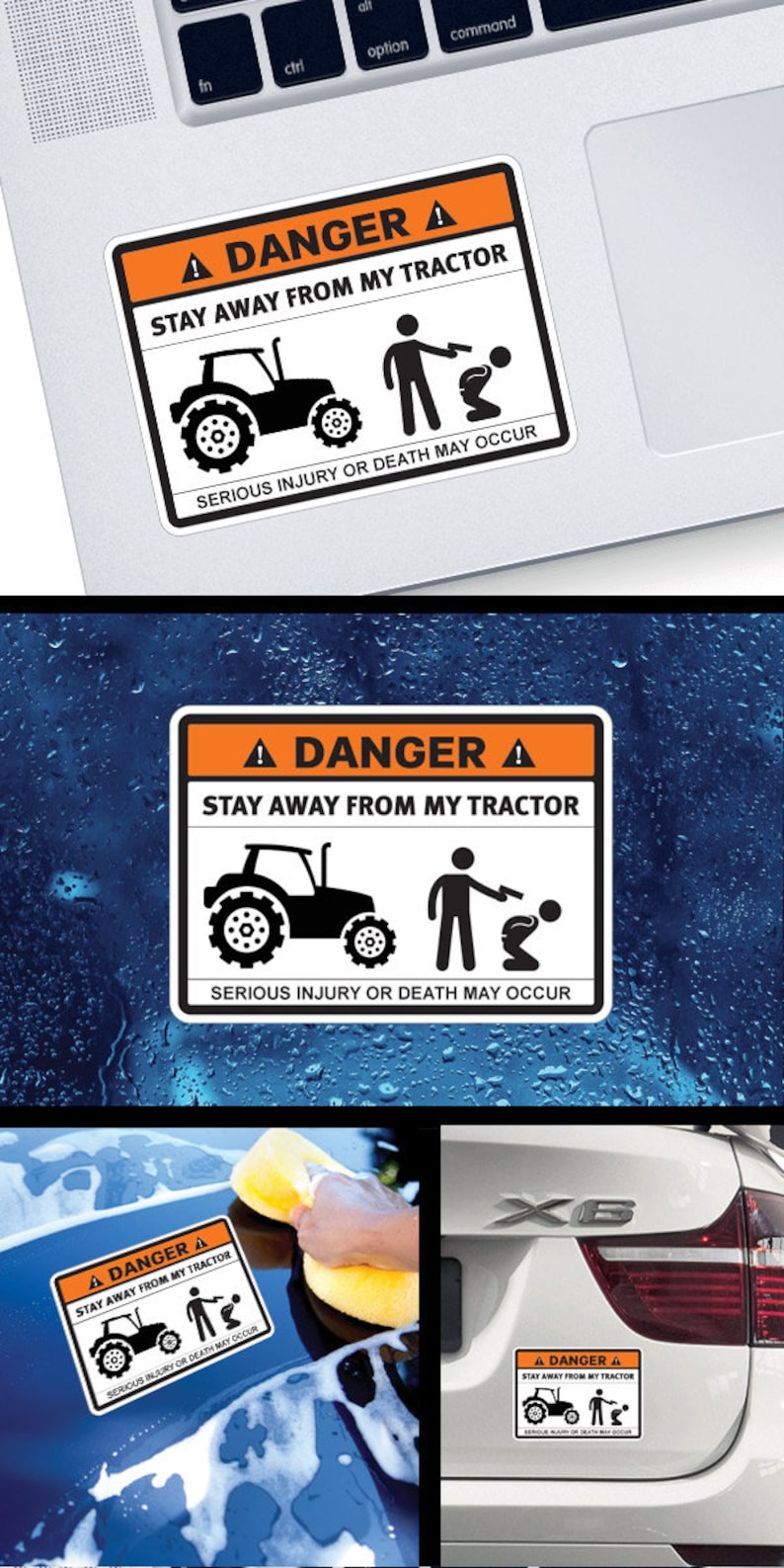 Decal Sticker Danger Stay Away From My Tractor Funny Sign Farm and ...