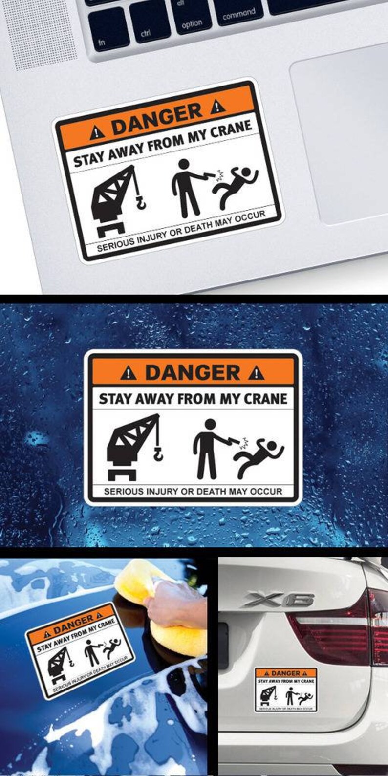 Decal Sticker Danger Stay Away From My Crane Safety Funny Sign Worker ...