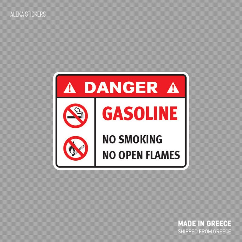 Decal Sticker Danger Gasoline. No Smoking. No Open Flames Safety Sign ...