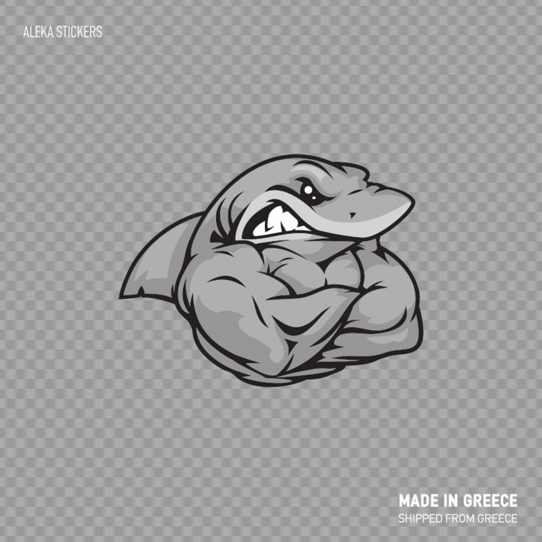 Decal Sticker Shark Bodybuilder Strong Muscles Body Building Angry ...