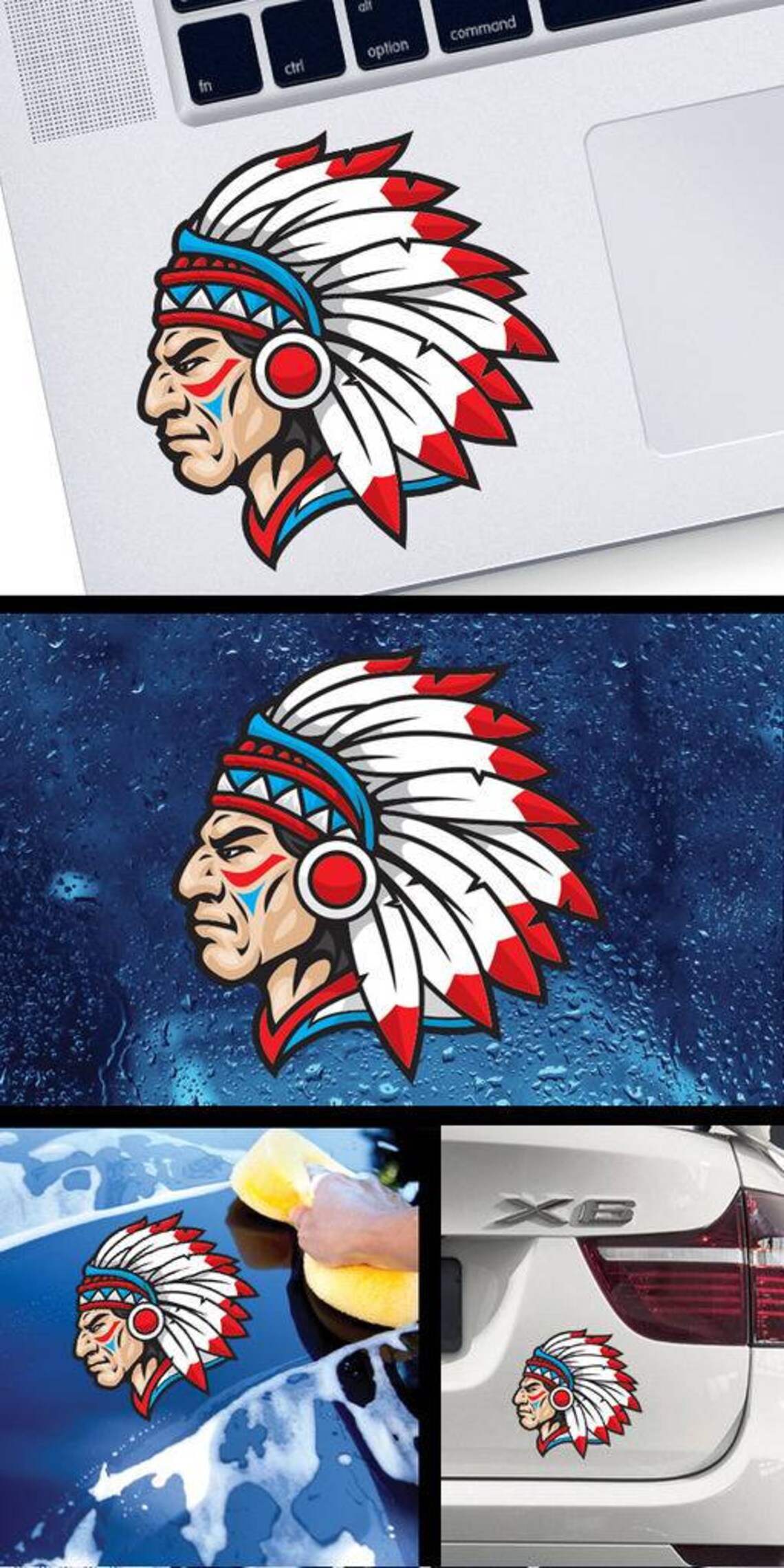 Decal Sticker Warrior American Indian Chief Waterproof and Weatherproof ...