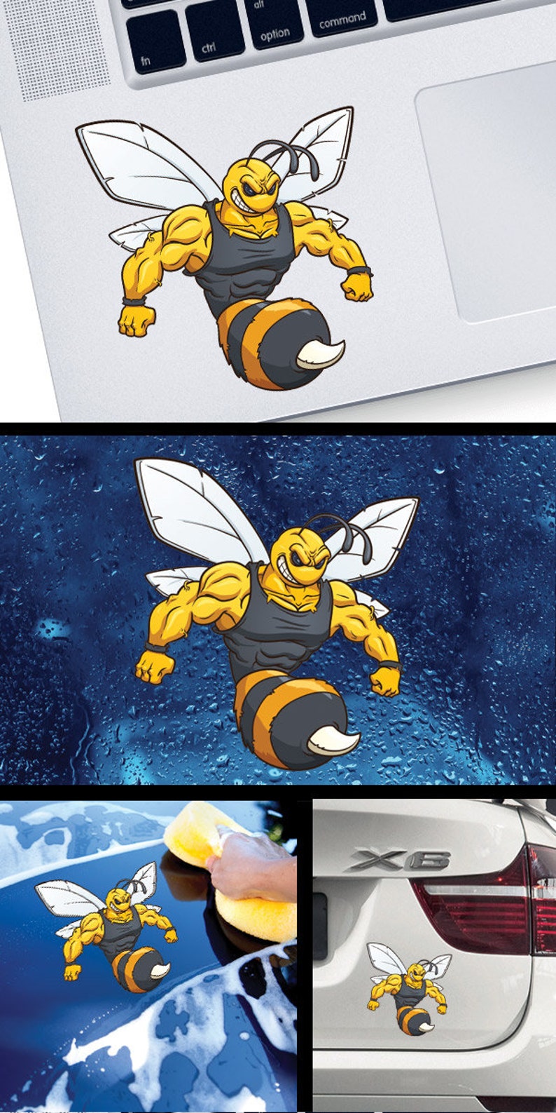 Decal Sticker Bee Hornet Wasp Bodybuilder Cartoon Aggressive Speed ...