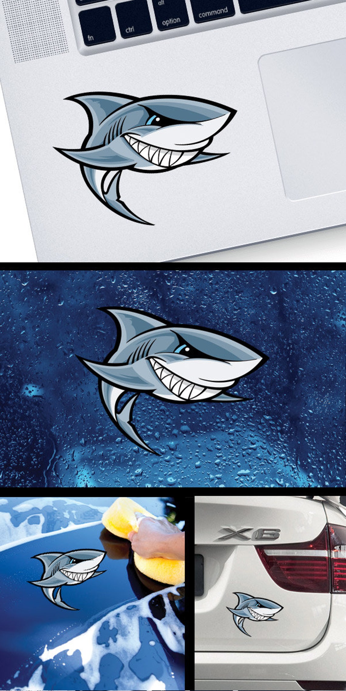 Decal Sticker Smiling Shark Scuba Diving Surfing Surfboard - Etsy