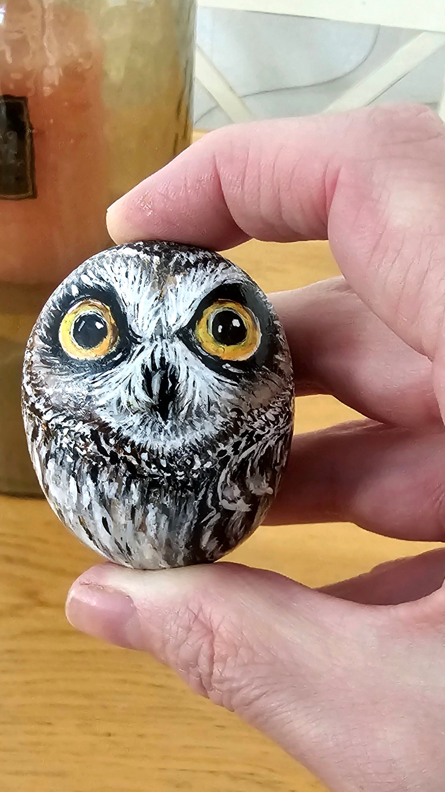 Realistic Owl Painted Rock, Owl Painting, 3D Owl Stone, Bird Painted ...