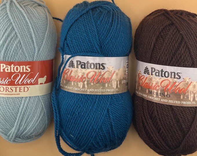 1 Skein Patons Classic Wool Worsted 100% Wool 100 Grams Each 3 Colors ...