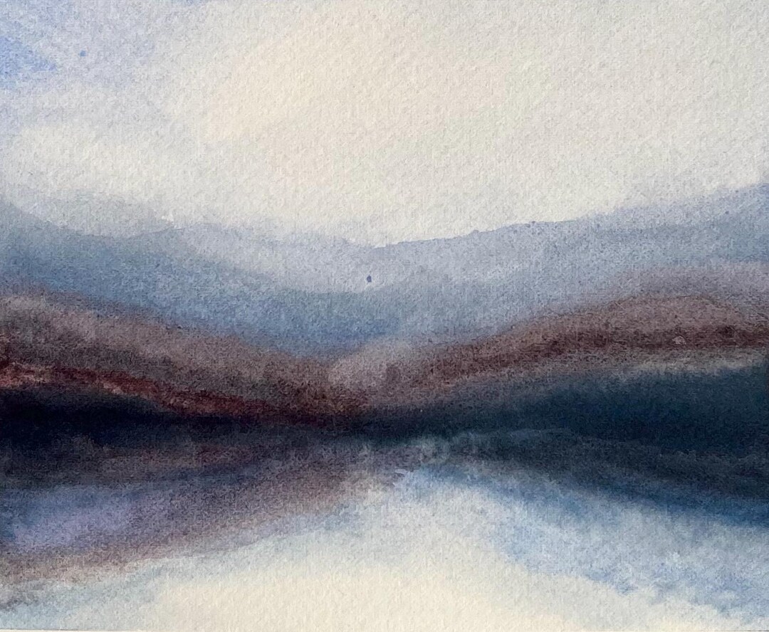 Watercolour Painting of Lake and Mountain, Original Watercolor Art ...