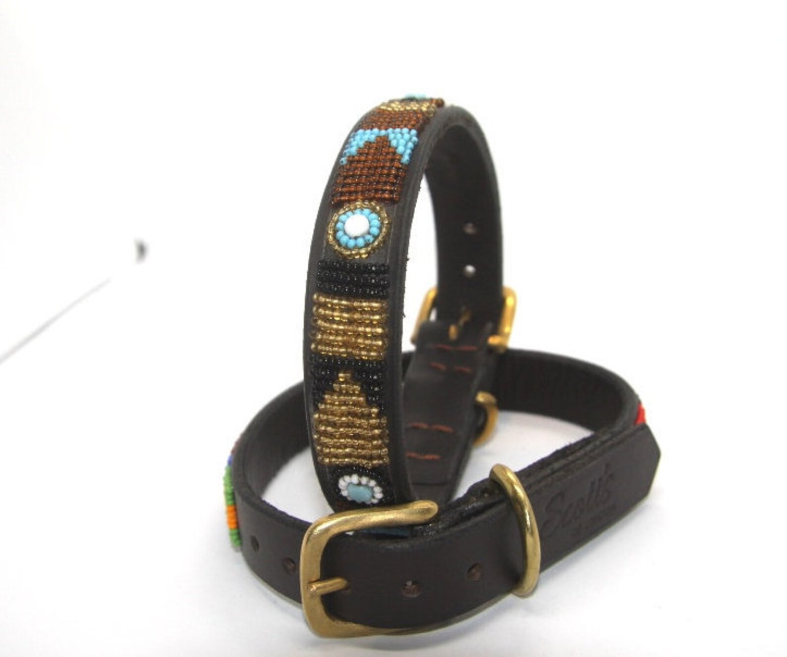 Beaded Leather Dog Collars - "small Breeds" - Neck Size 12-14" (30-36cm ...