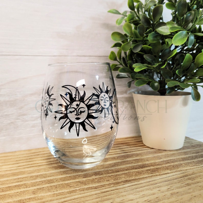 Celestial Sun and Moon Wine Glass, Boho Astrology Decor - Etsy