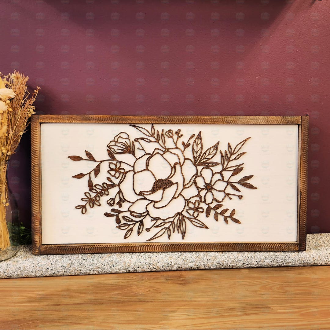 Floral Line Art Wooden Sign, Elegant Home Decor - Etsy