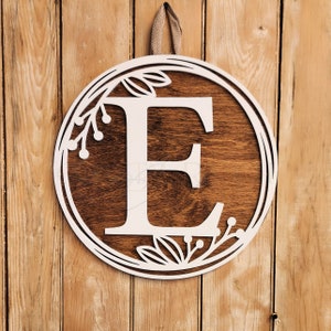 Floral Initial Wooden Sign, Wooden Door Hanger, Welcome Sign, Wedding ...