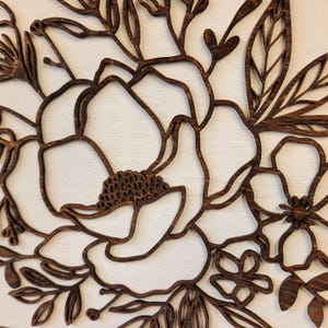 Floral Line Art Wooden Sign, Elegant Home Decor - Etsy