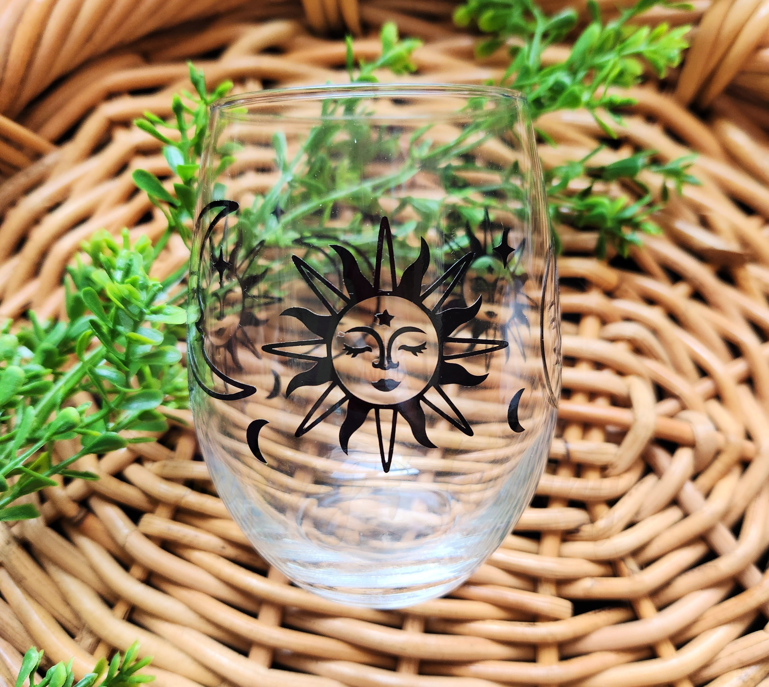 Celestial Sun and Moon Wine Glass, Boho Astrology Decor - Etsy