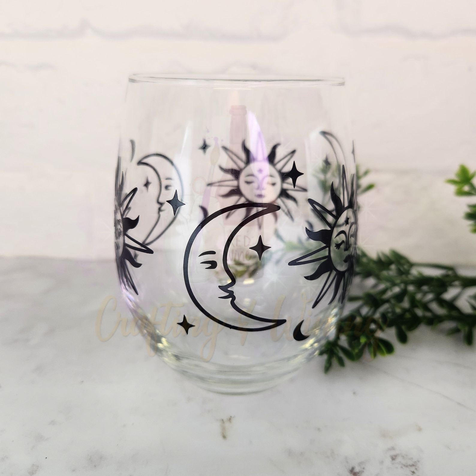 Celestial Sun and Moon Wine Glass, Boho Astrology Decor - Etsy