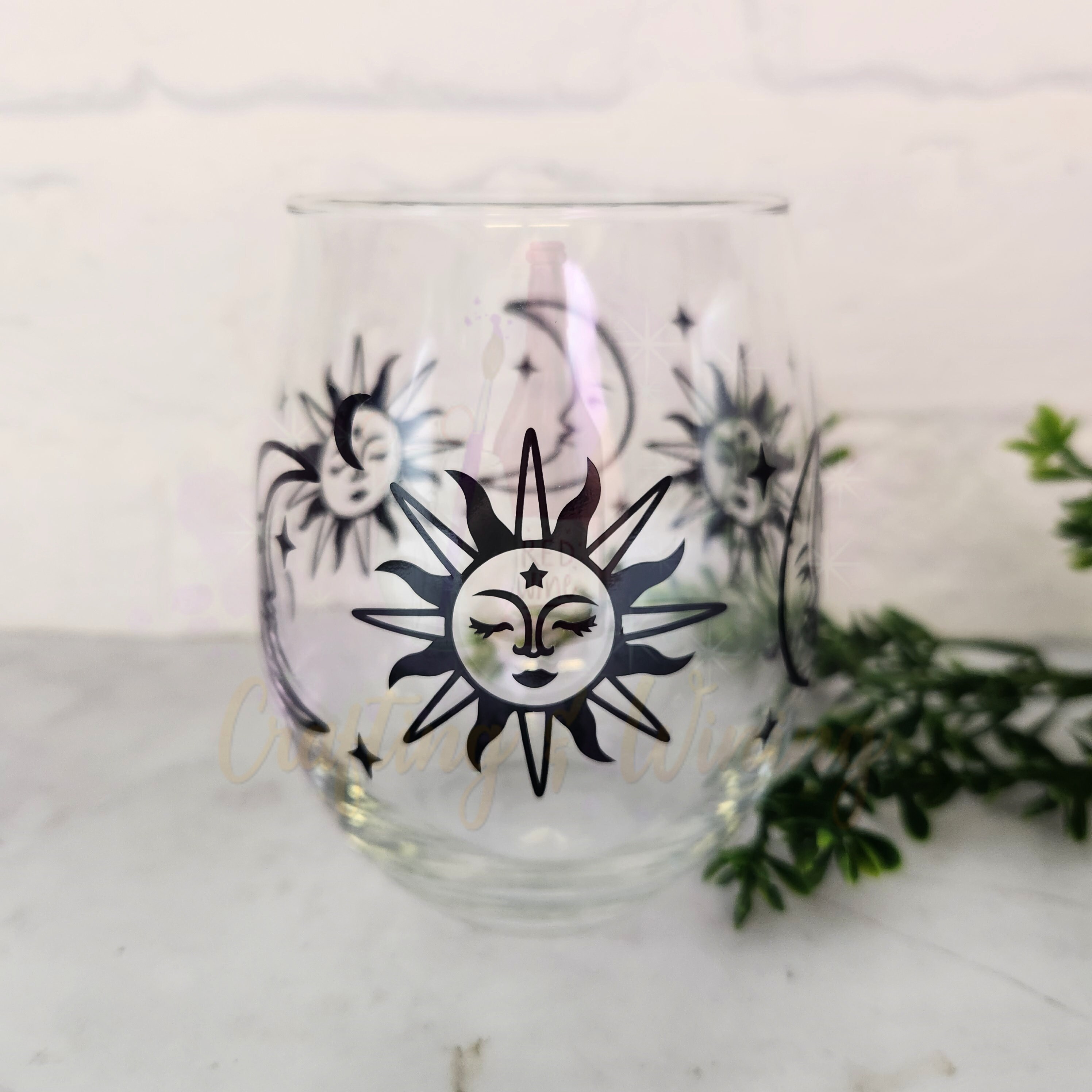 Celestial Sun and Moon Wine Glass, Boho Astrology Decor - Etsy