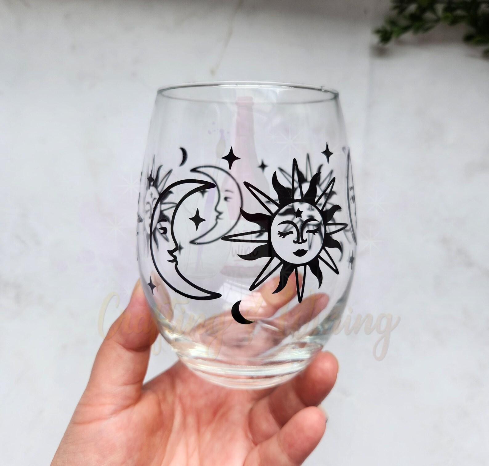 Celestial Sun and Moon Wine Glass, Boho Astrology Decor - Etsy