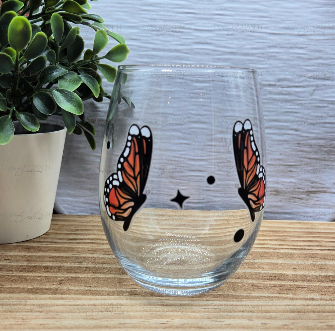 Monarch Butterfly Wine Glass, Butterfly Wine Glass|butterfly Glass ...