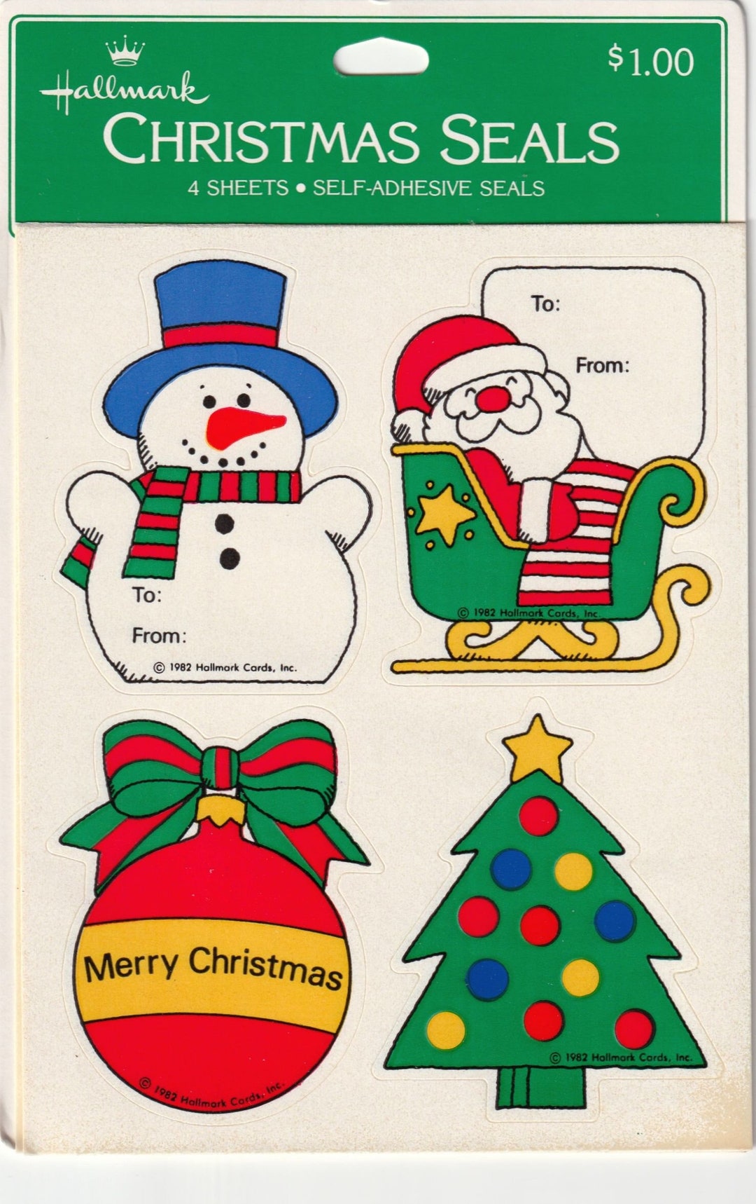 Vintage 1980s 1990s Hallmark Sticker Sheet, Christmas Holiday Gift Tag ...
