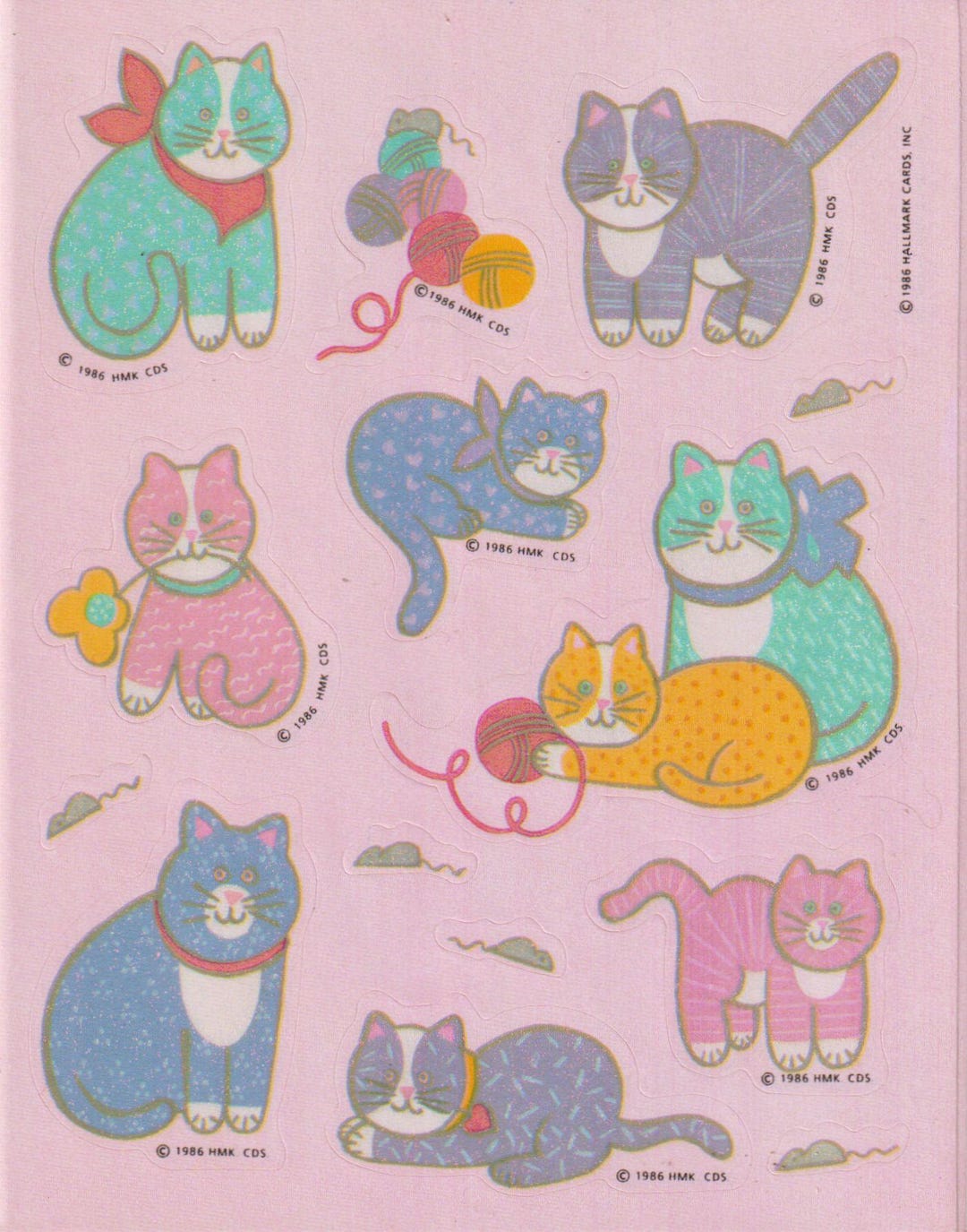 Vintage 1980s Hallmark Cute Calico Cartoon Cats With Mice Sticker Sheet ...