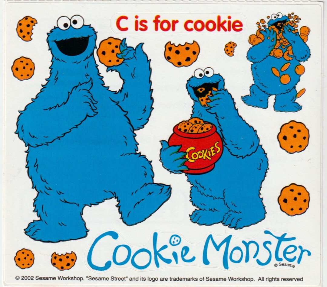 1980s 1990s 2000s Vintage Sesame Street Cookie Monster Sticker Sheet ...